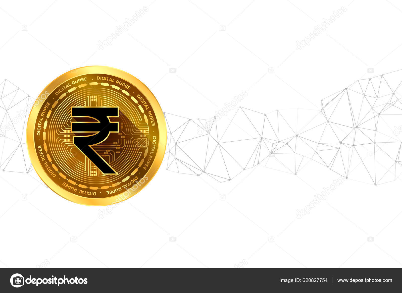 Futuristic Digital Indian Currency Sign Golden Token Background Vector ...
