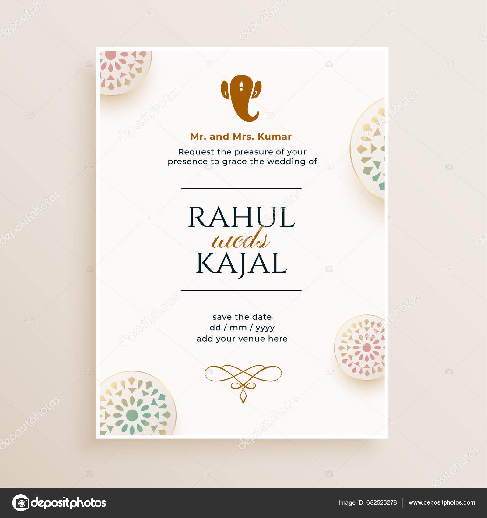 Indian Wedding Invitation Card Shaadi Celebration Vector Stock Vector ...
