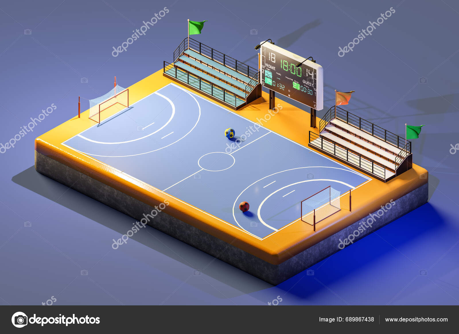 Isometric Illustration Modern Soccer Field Gates Balls Scoreboard ...