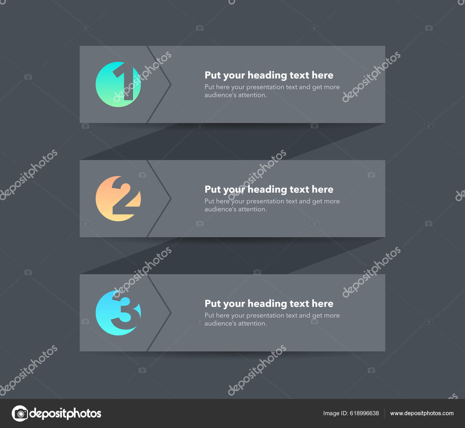 Modern Diagram Three Steps Numbers Place Your Text Dark Version Stock ...
