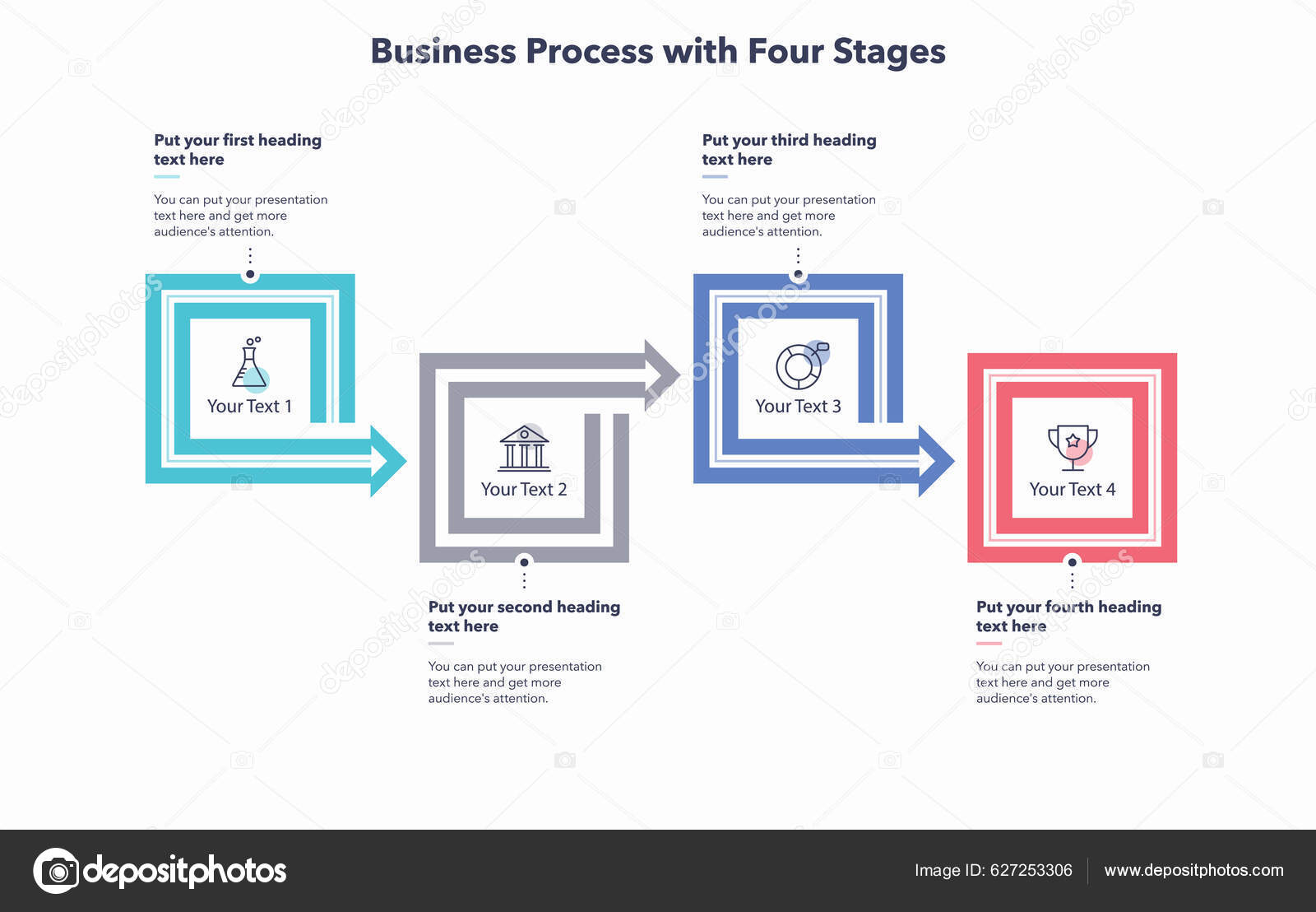 Modern Business Process Four Stages Flat Creative Diagram Minimalistic ...