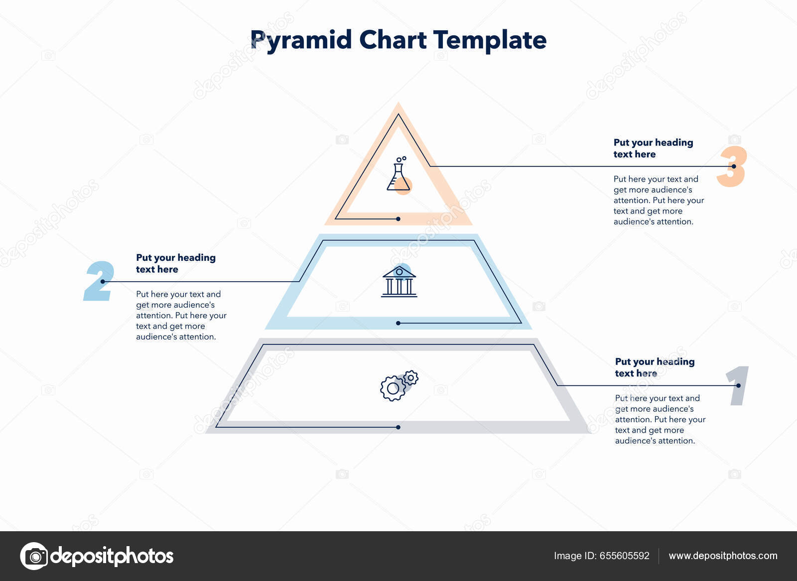 Pyramid Chart Template Three Colorful Steps Creative Diagram Divided ...