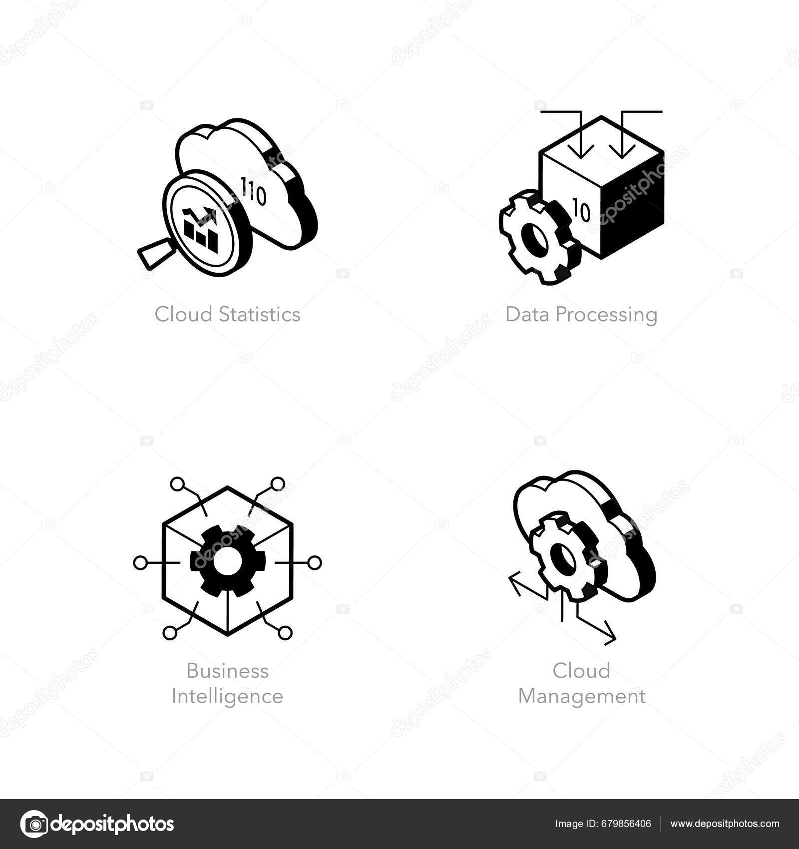 Simple Set Cloud Analytics Icons Contains Symbols Data Processing ...