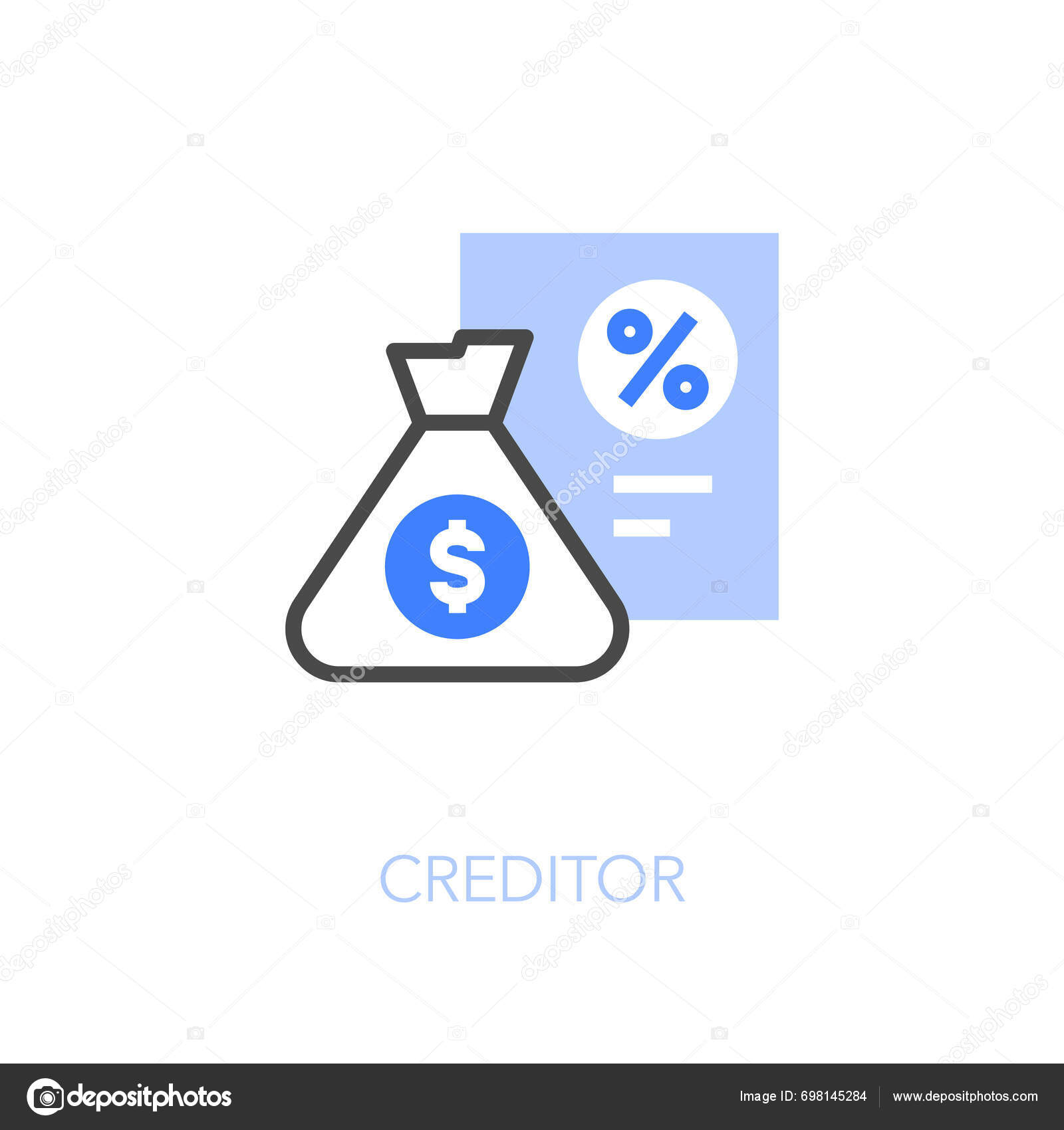 Simple Visualised Creditor Icon Symbol Money Bag Debt Document Stock ...