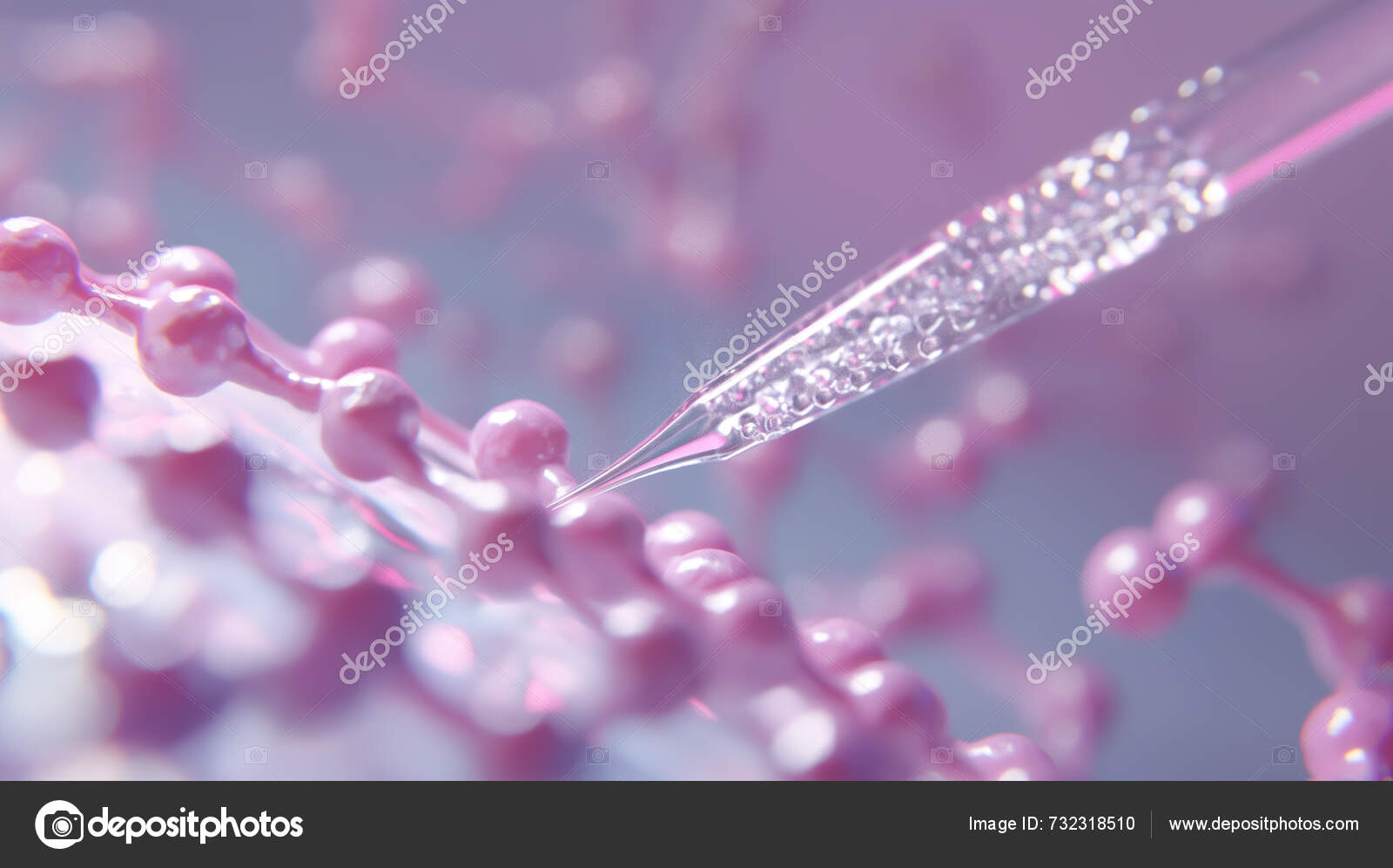 Close Pipette Interacting Delicate Pink Molecular Structures ...