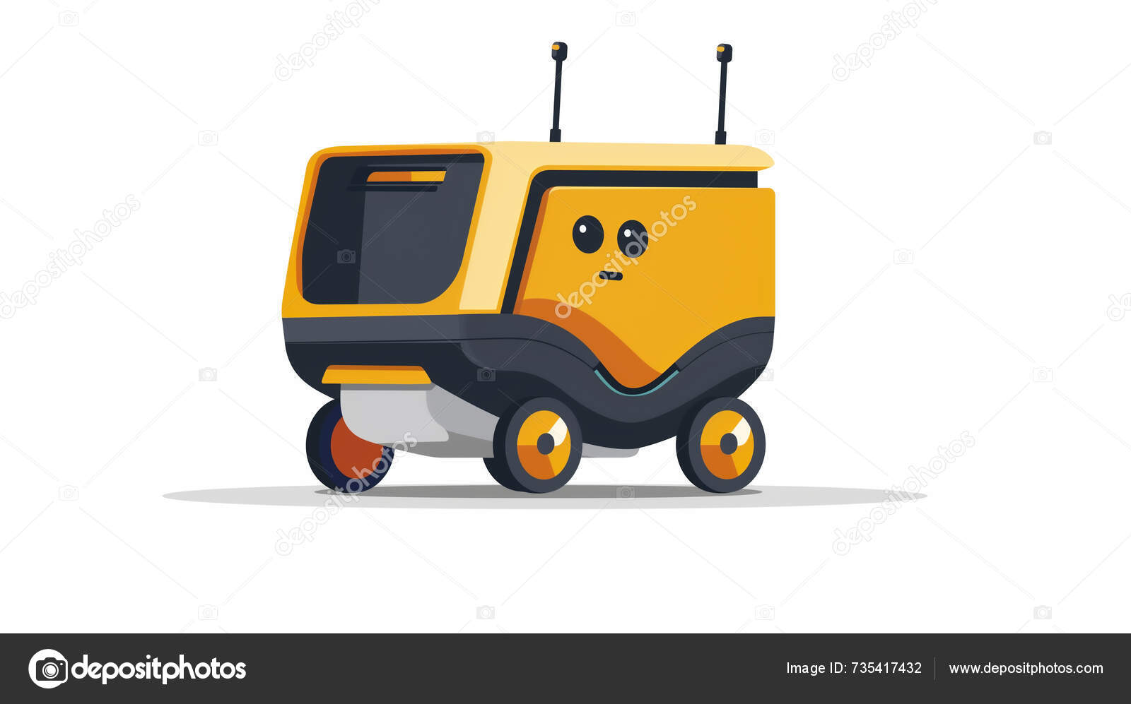 Cute Yellow Delivery Robot Expressive Eyes Stands Ready Navigate ...