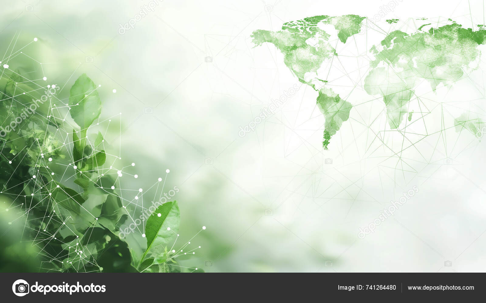 Green Abstract World Map Leaves Light Effects Symbolizing Environmental ...