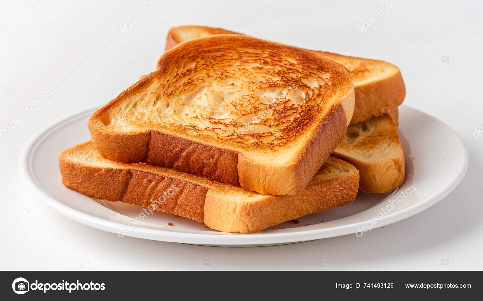 Three Slices Golden Brown Toasted Bread Stacked White Plate ...