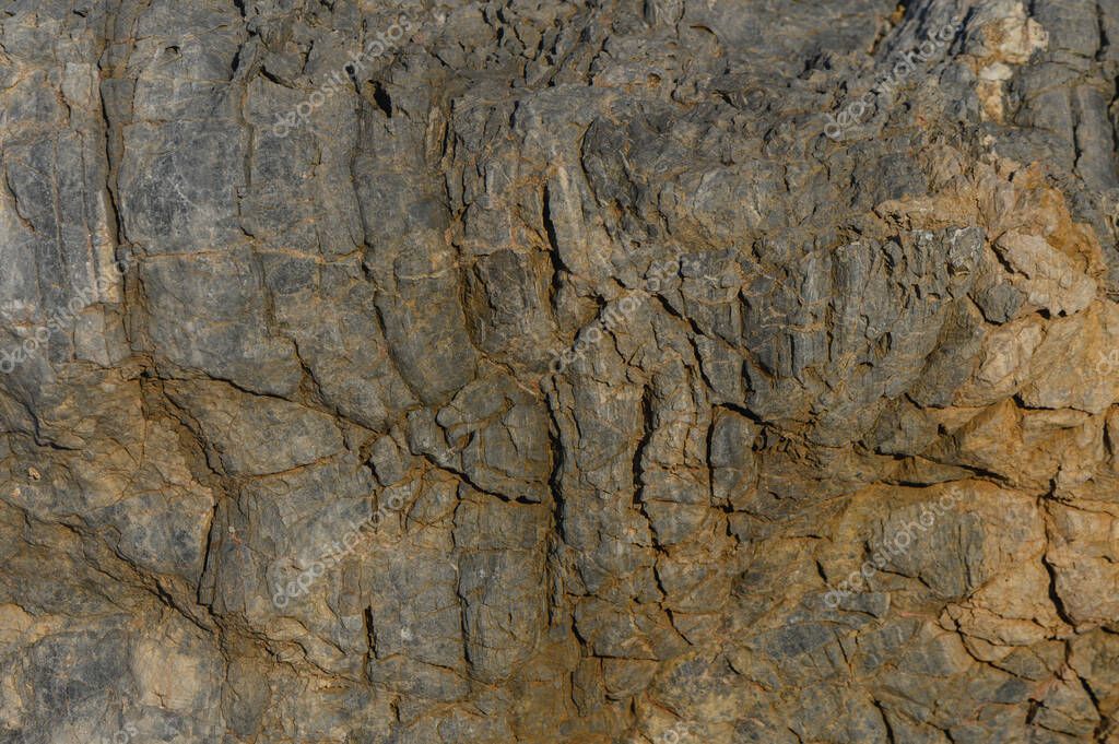 Una superficie de roca rugosa revela patrones intrincados y texturas ...