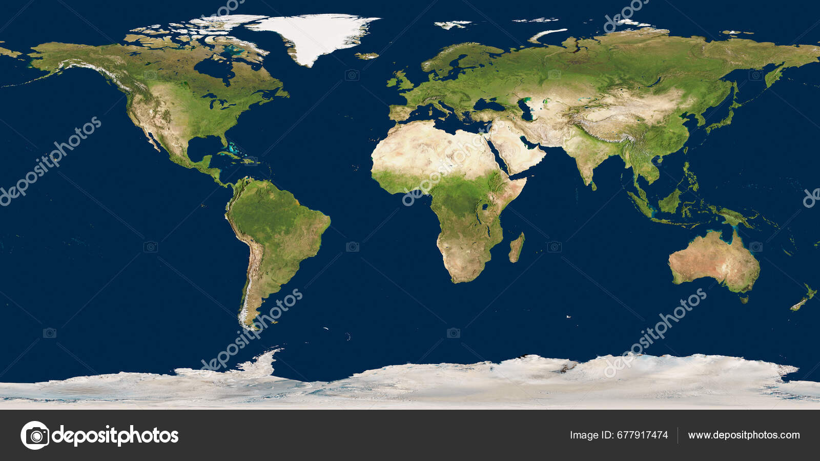 Illustration Highly Detailed World Map Satellite View Improved Lighting ...