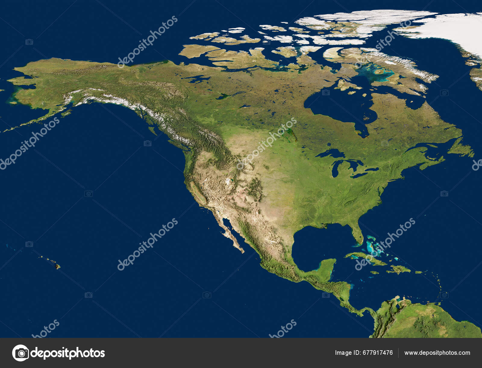 Illustration Highly Detailed Map North America Satellite View Improved ...
