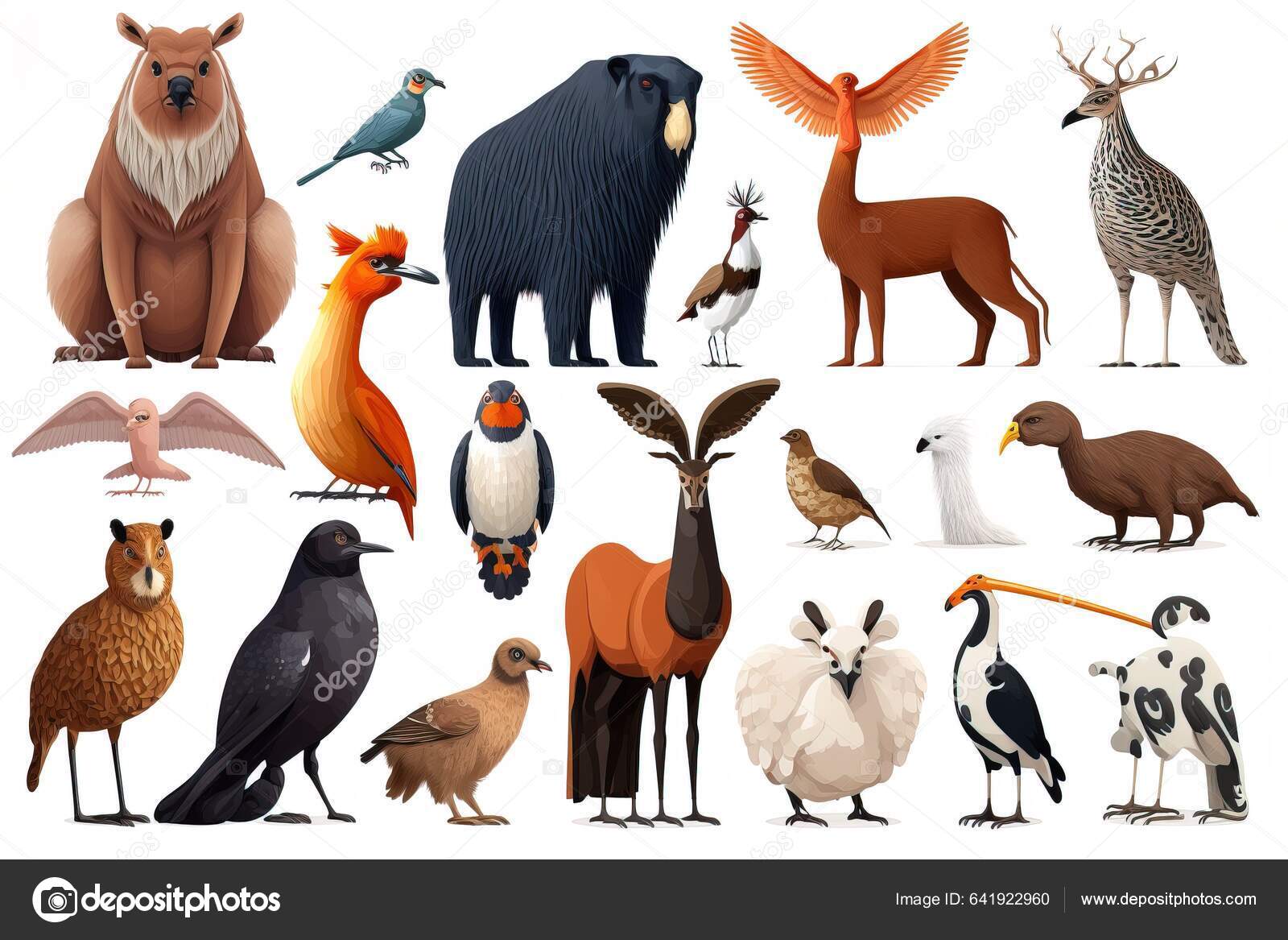 Group Different Types Birds Animals White Background White Background ...