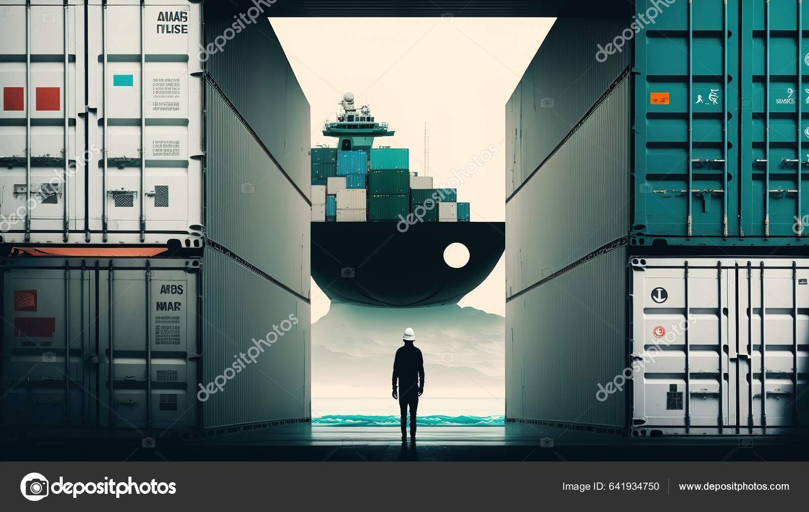 Man Standing Tunnel Two Cargo Containers Ship Background Editorial ...