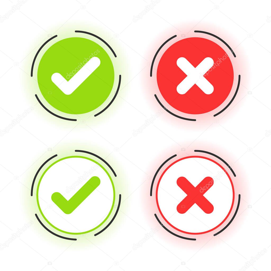 Conjunto Iconos Cruz Marca Verificación Botones Símbolo Signo Vectorial ...