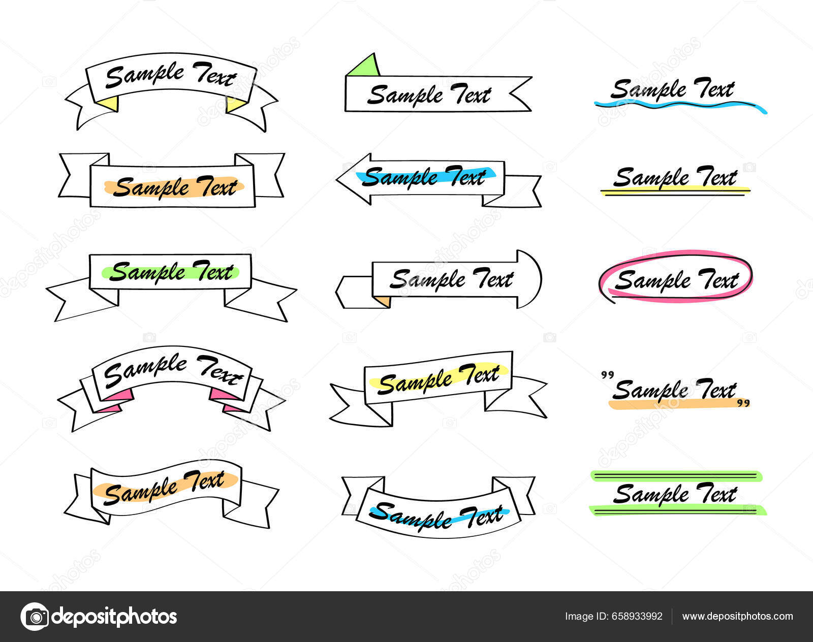 Text Title Frame Vector Set Doodle Style Color Label Tag Stock Vector ...