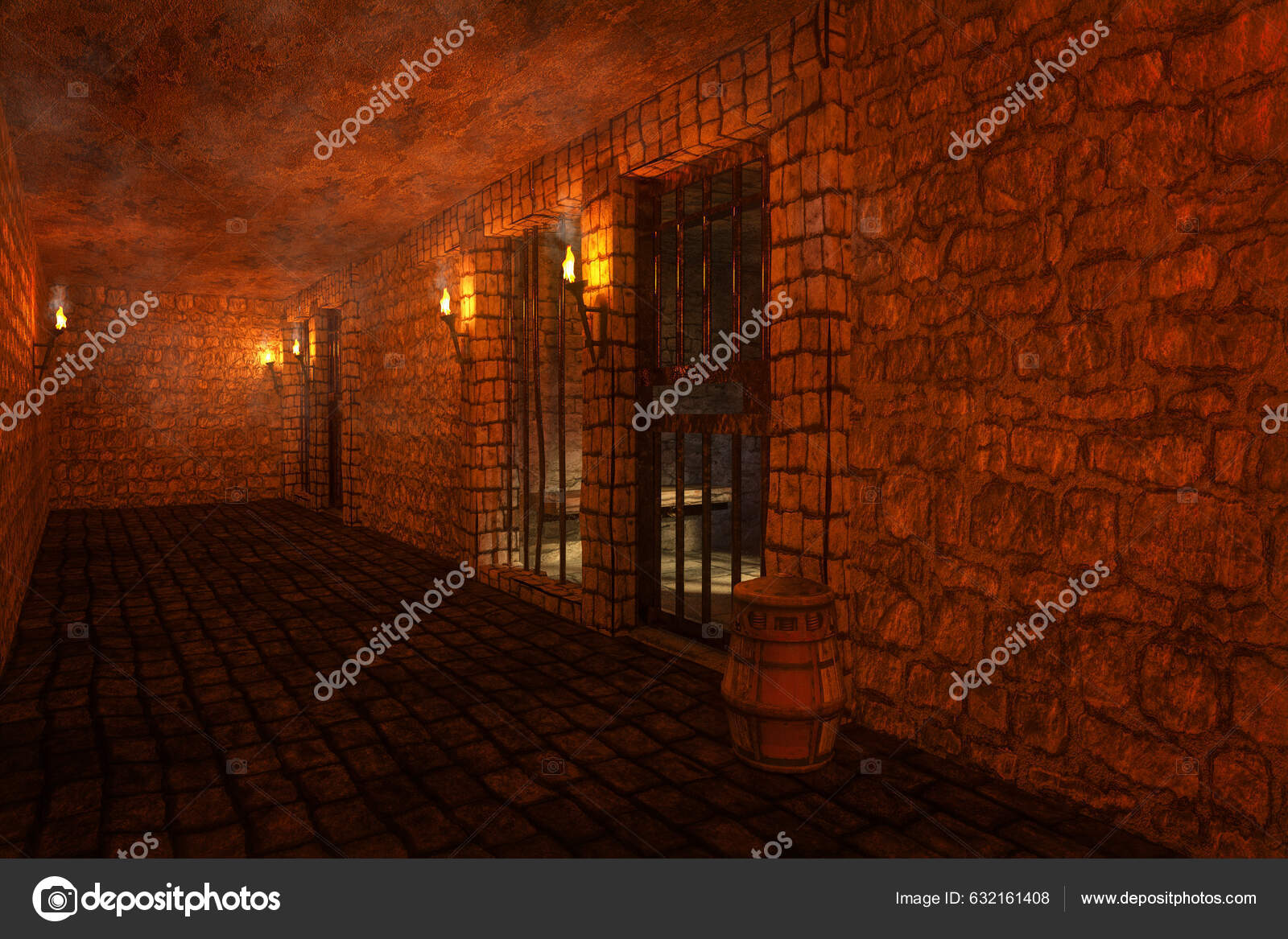 Medieval Dungeon Hallway Lit Fire Torches Prison Cells Black Iron Stock ... Medieval Dungeon Hallway Lit Fire Torches Prison Cells Black Iron Stock ...