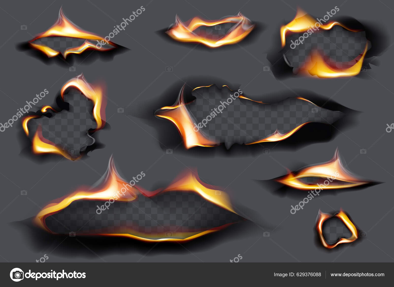 Burning Holes Fire Flames Realistic Burnt Paper Burned Paper Realistic ...