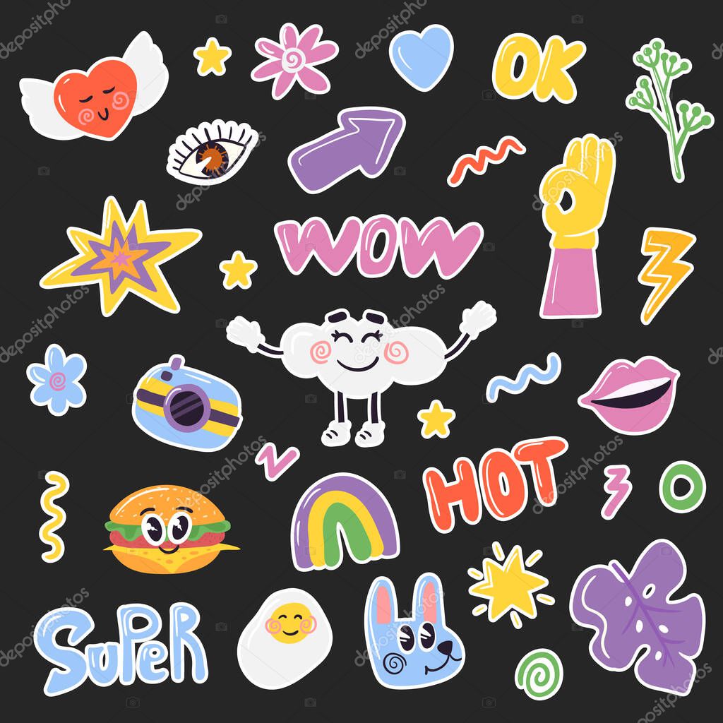 Diseño de parches. Insignias de ropa retro. Linda plantilla de pegatina ...