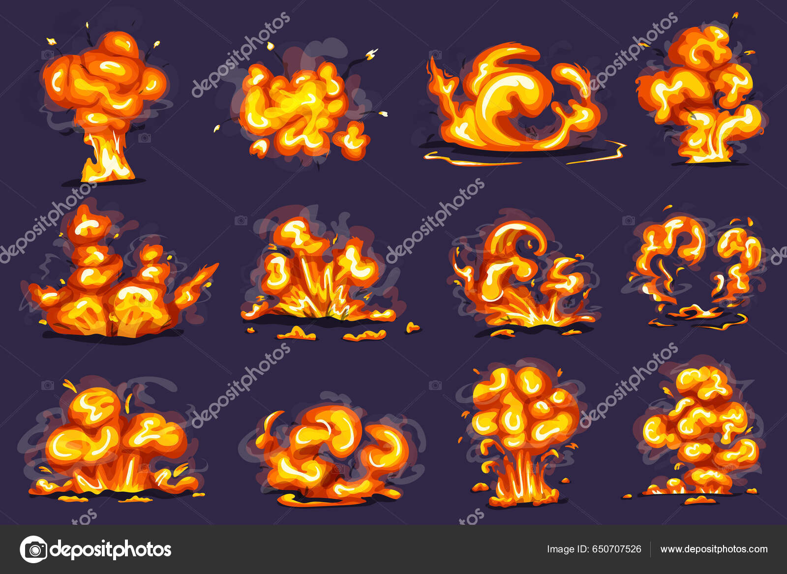 Fire Explosion Animation Sprite Vector Set Cartoon Magic Hit Effect ...
