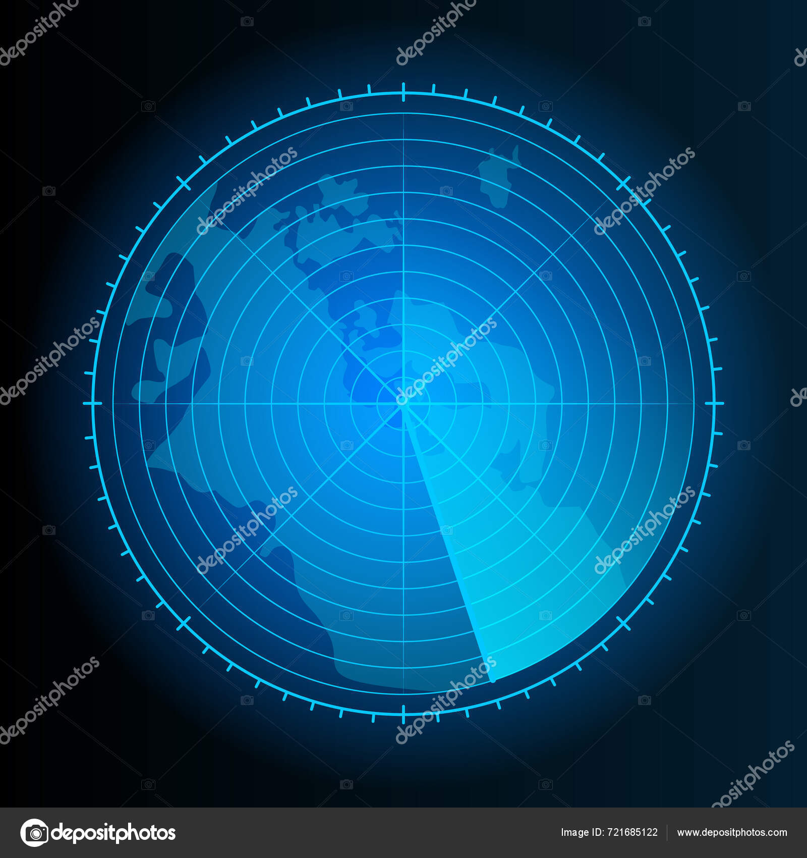 Layar Radar Biru Sistem Pencarian Militer Tampilan Radar Futuristic Hud