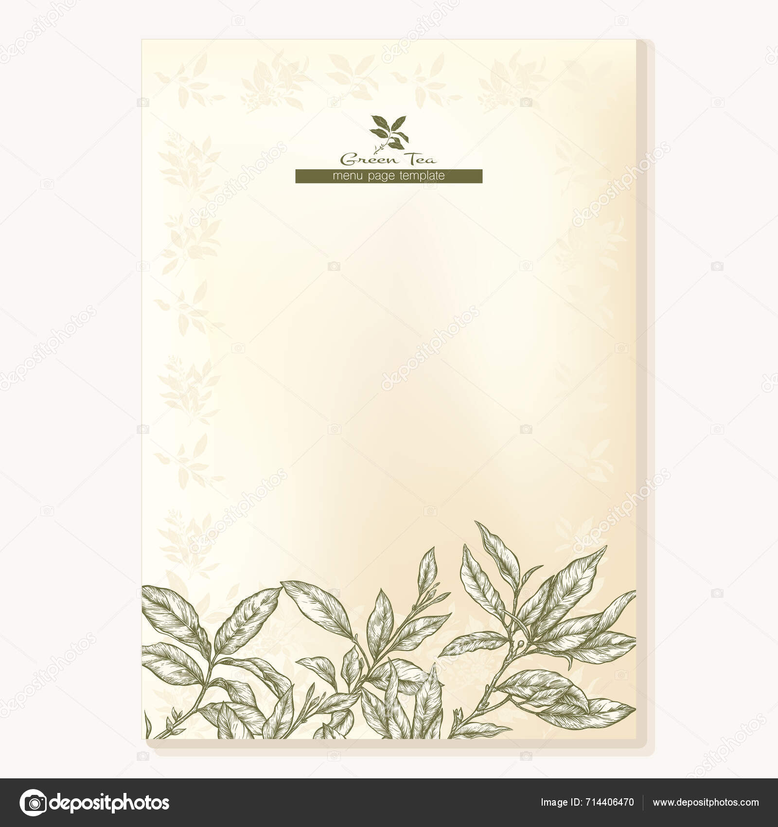 Green Tea Branch Leaves Border Frame Template Menu Page Product Stock ...