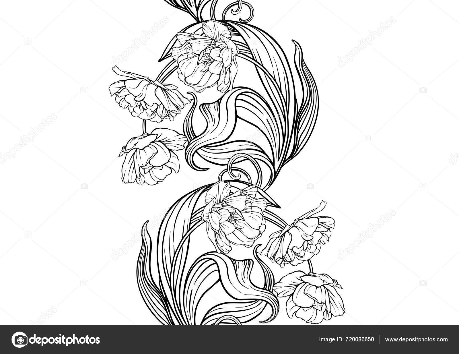 Terri Tulip Flowers Decorative Flowers Leaves Art Nouveau Style Vintage ...