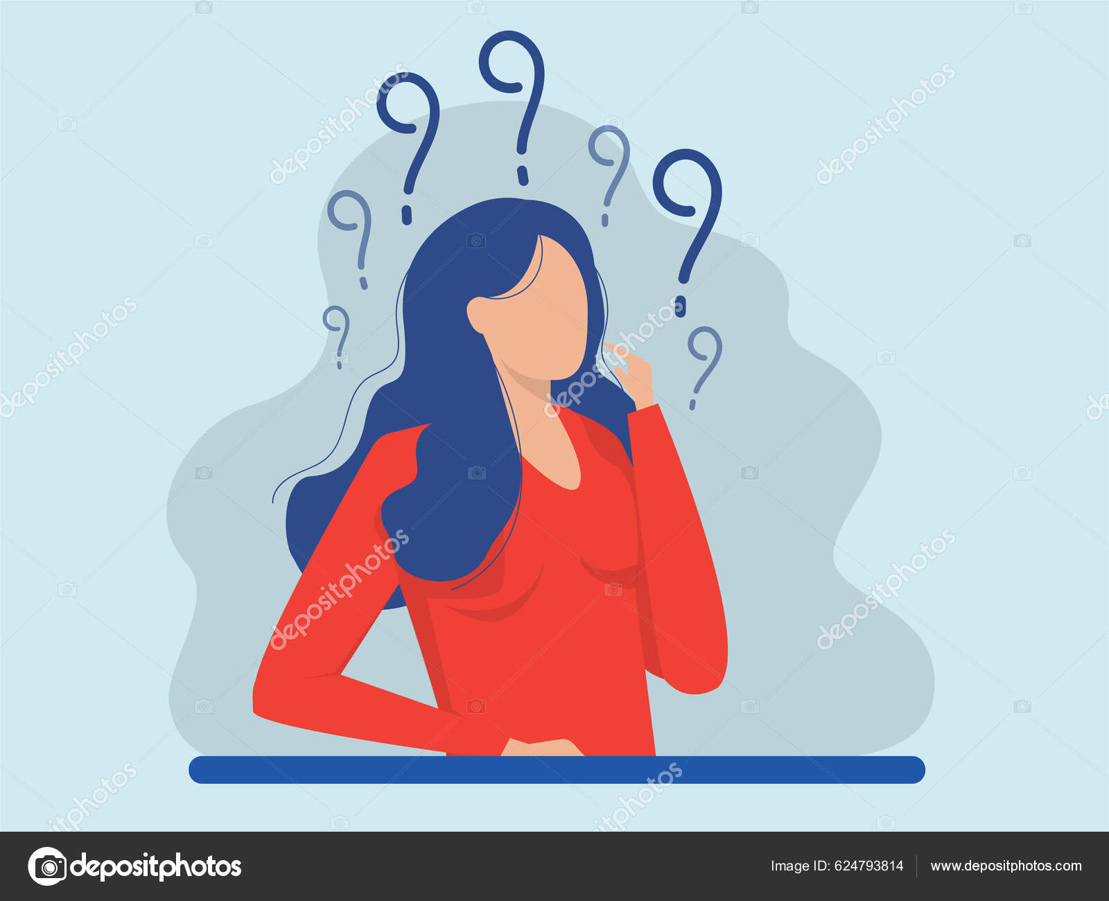 Mujer Pensando Con Signo Interrogación Dudas Problemas Pensamientos ...