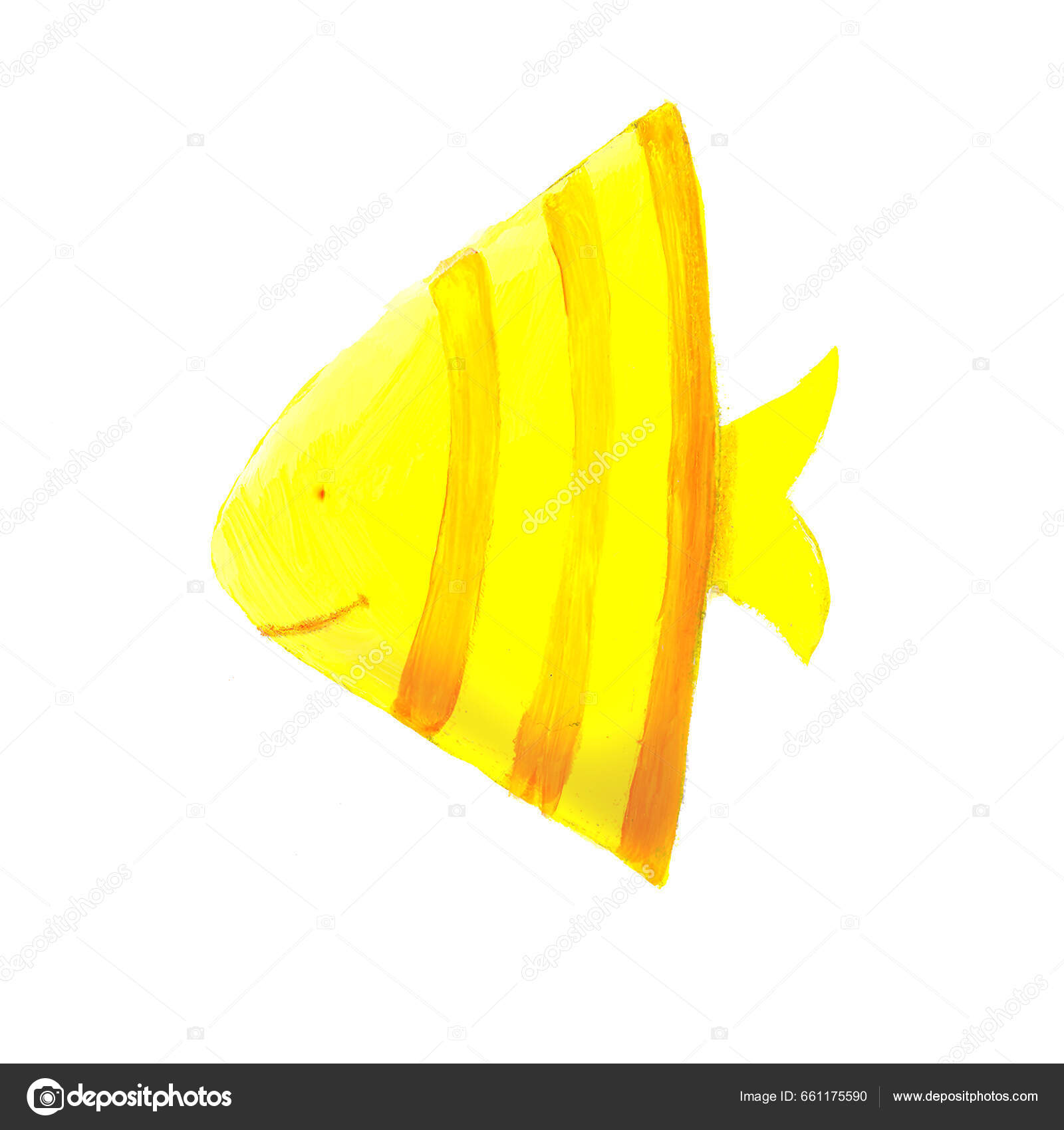 Watercolor Triangular Yellow Fish Illustration White Background — Stock ...