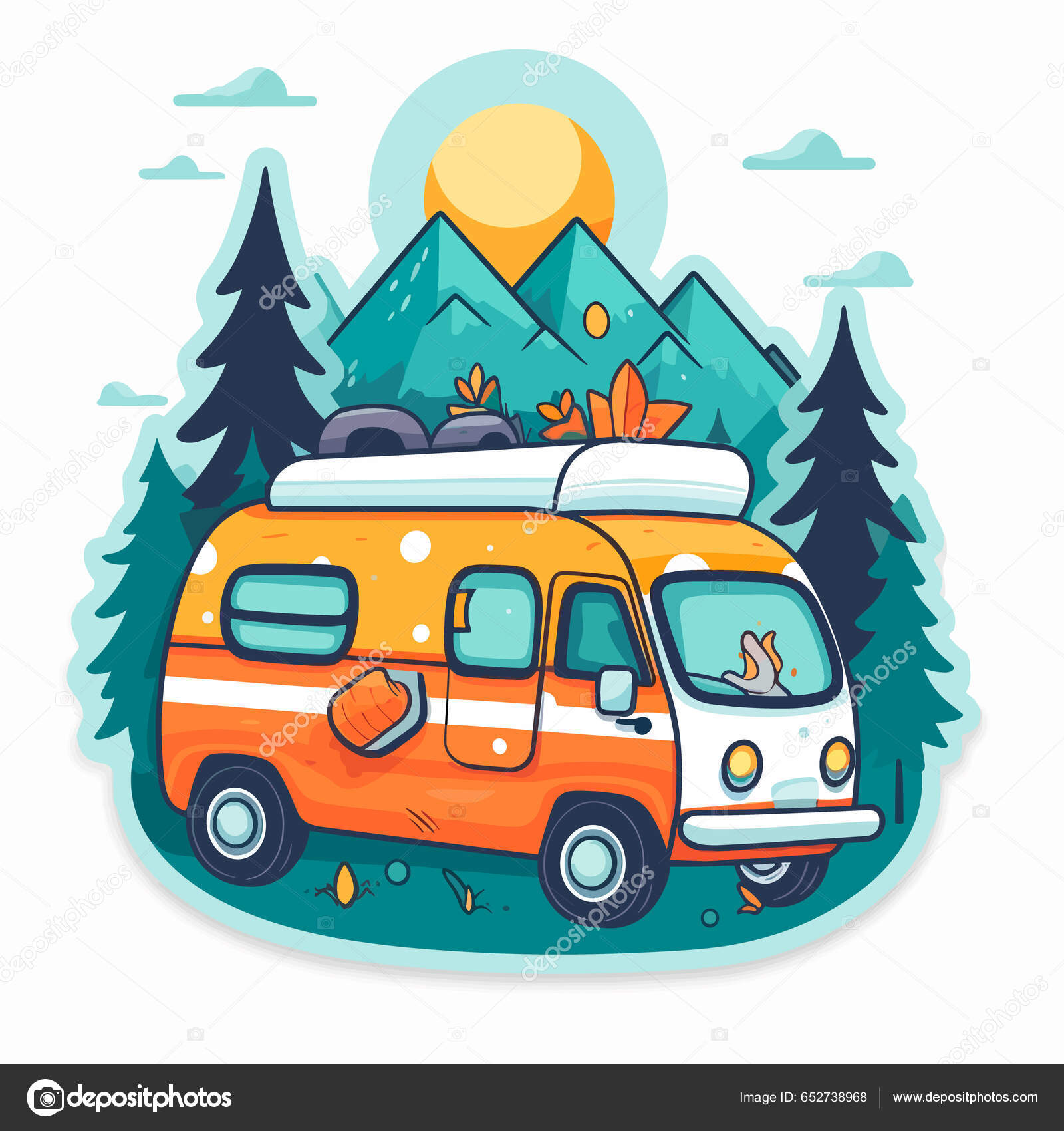 Travel Caravan Adventure Summer Holidays Camping Family Trip Cartoon ...