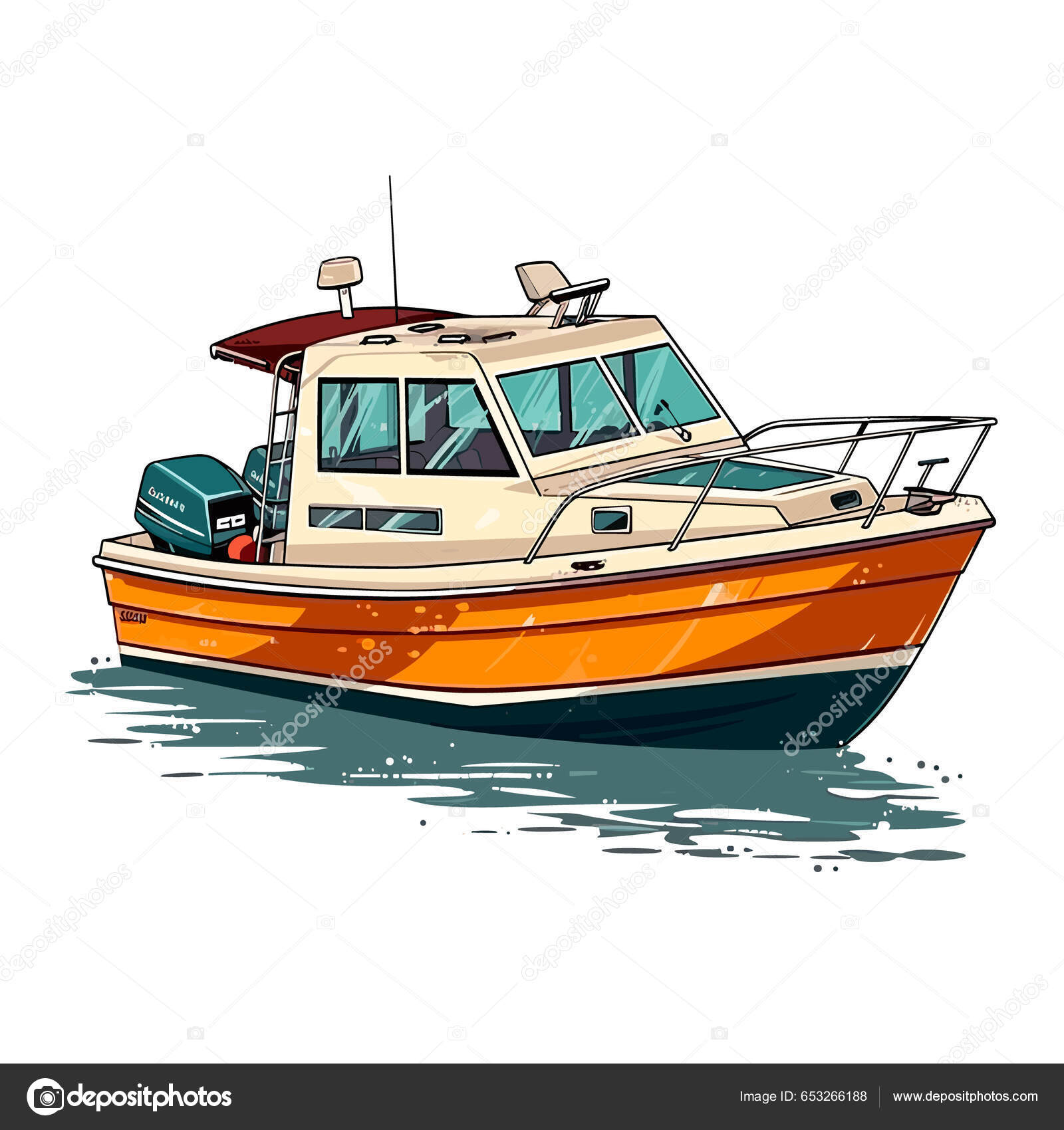 Motor Boat Divers Fishermen Small Tourist Excursion Boat Cartoon Vector ...