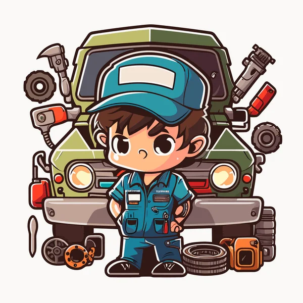 Coche mecánico personaje de dibujos animados imágenes de stock de arte ...