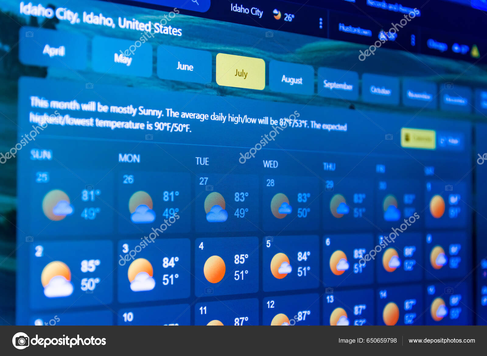 Weather Forecast Interface Digital Screen Display Showing Hot Weather ...