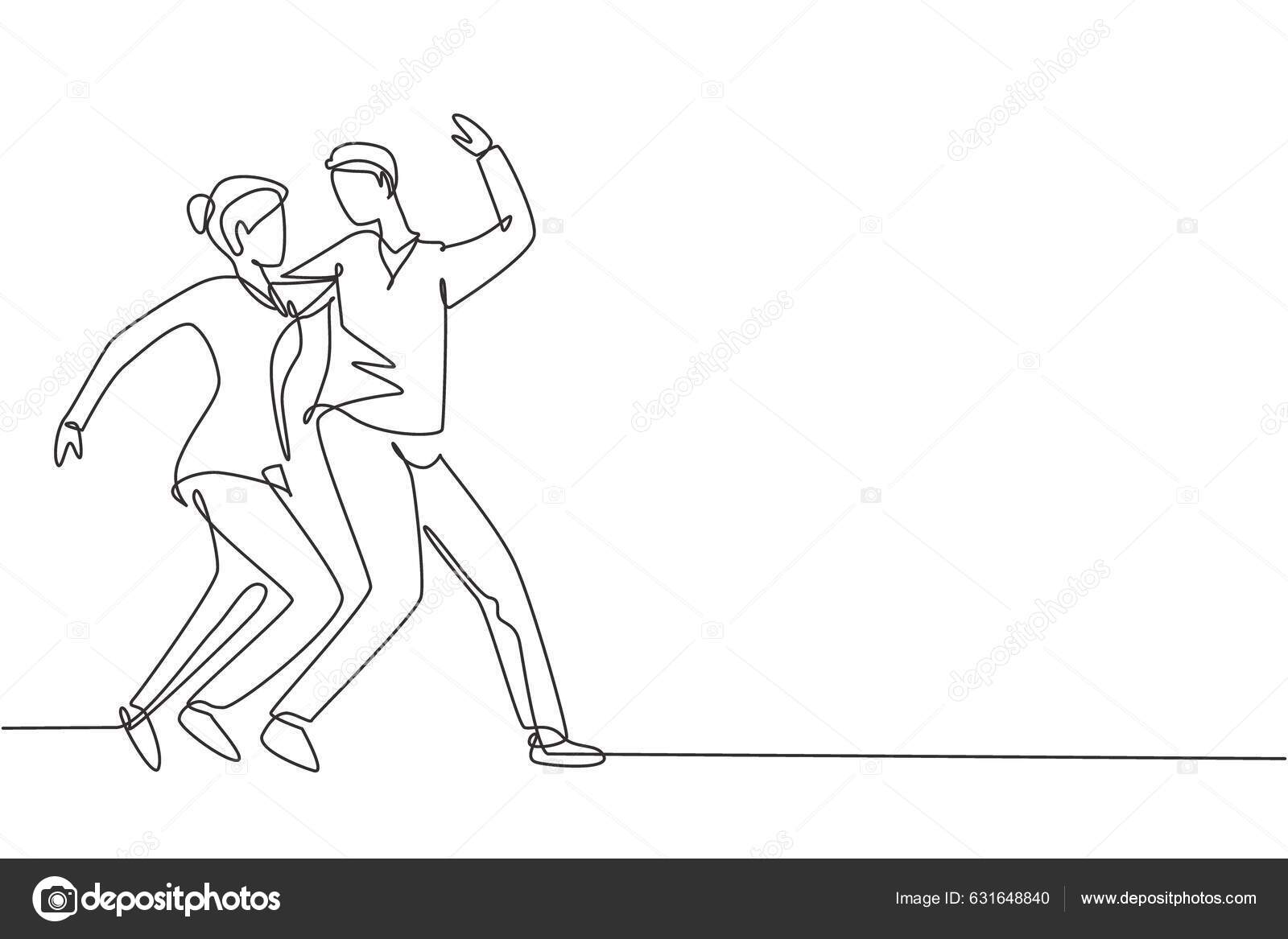 Una Sola Línea Dibujando Gente Bailando Salsa Parejas Hombres Mujeres