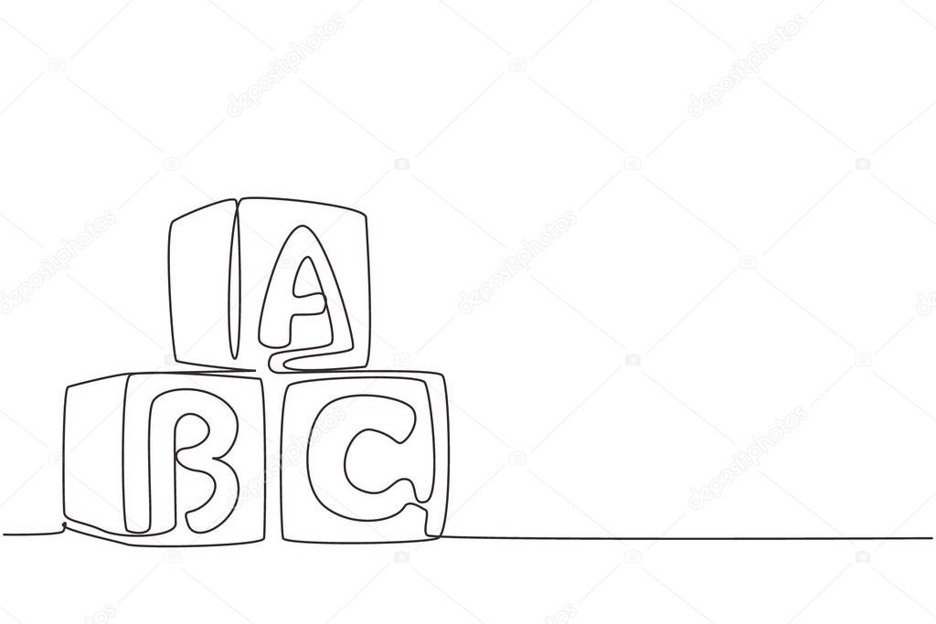 Una sola línea dibujando cubos de alfabeto con letras ABC. Torre del ...