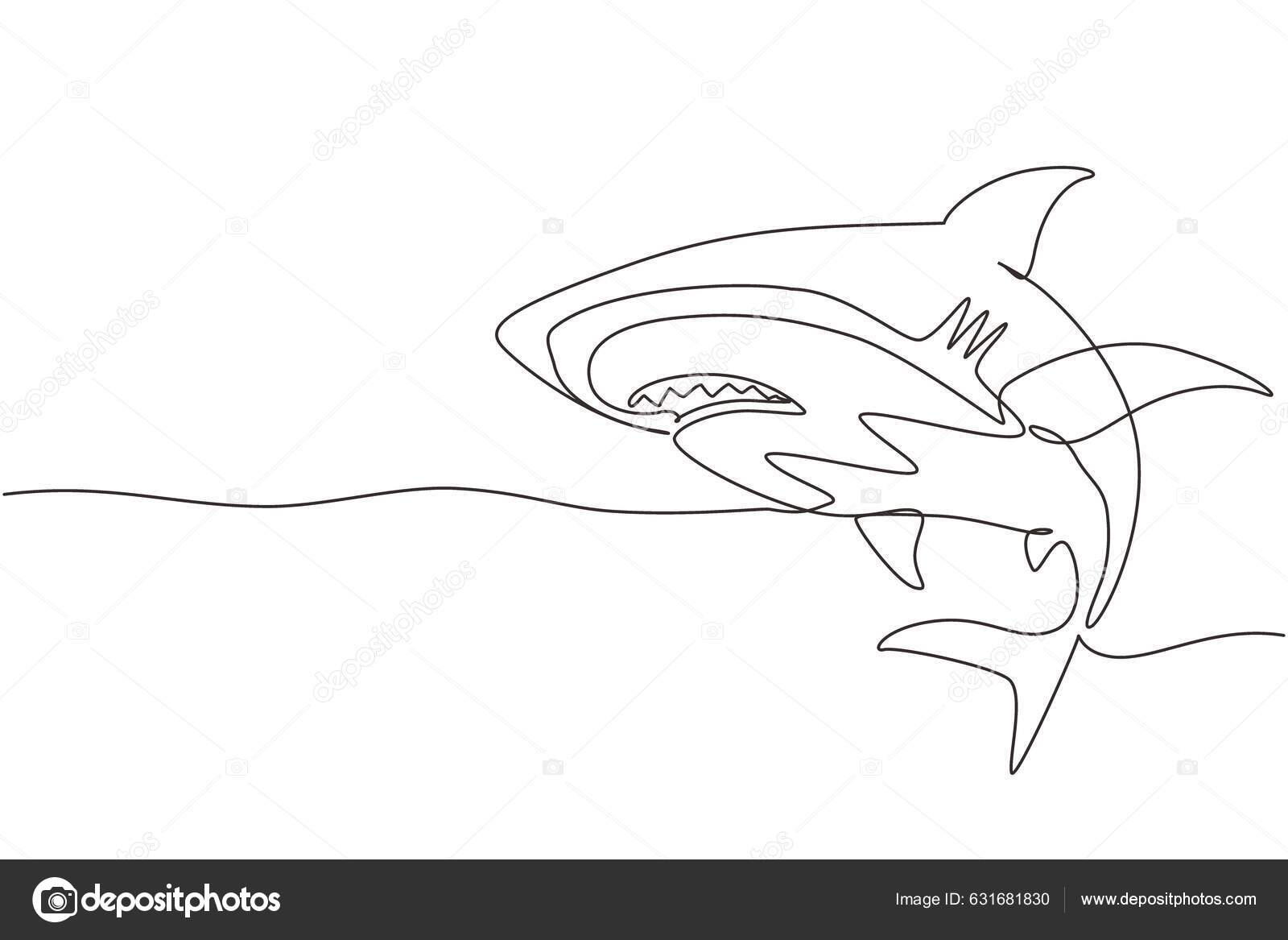 Single One Line Drawing Sharks Fish Shark Animals Scary Jaws Stock ...