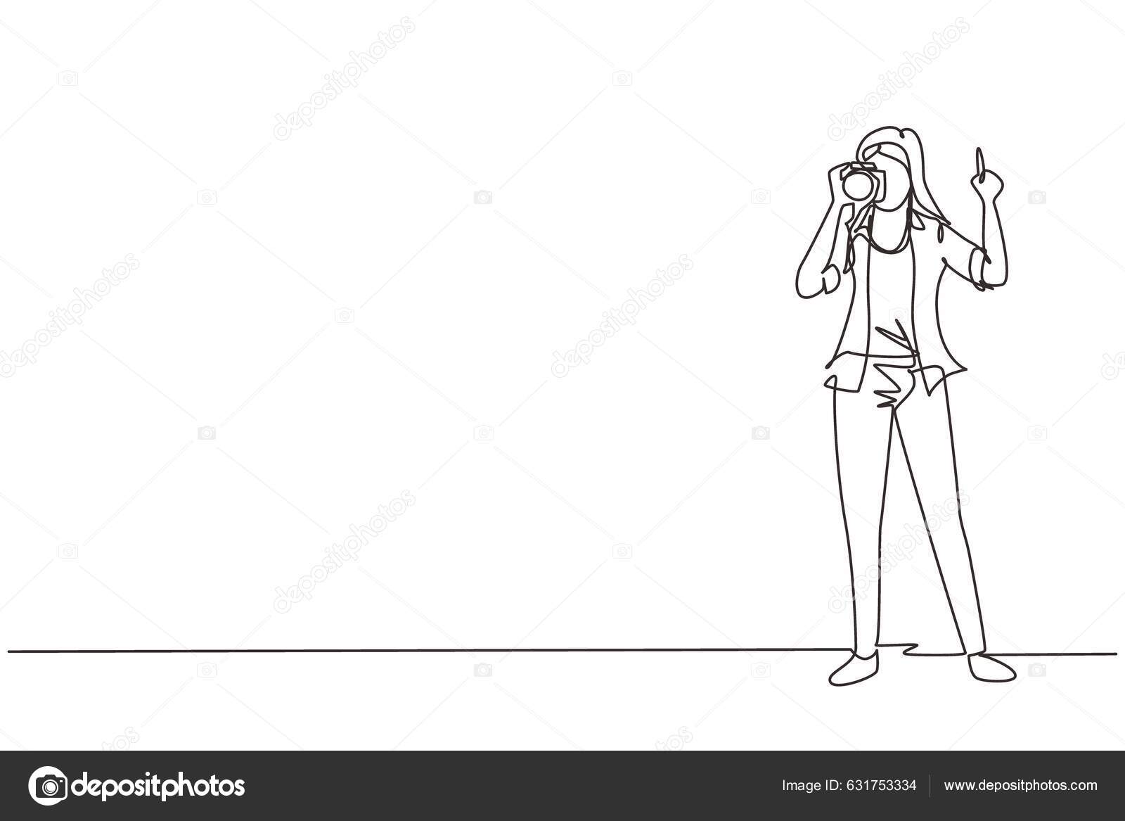 Continuous One Line Drawing Woman Photographer Using Professional ...