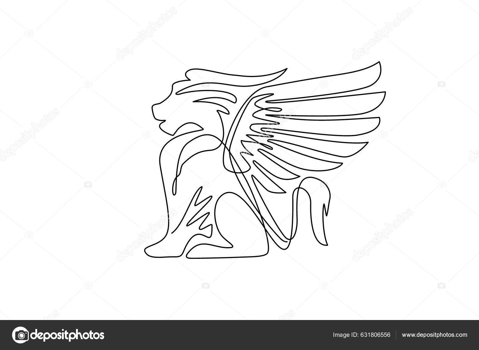 Single One Line Drawing Winged Lion Logos Fantasy Creatures Fantasy ...