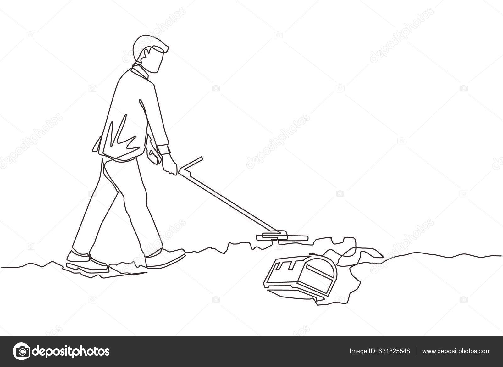 Single One Line Drawing Businessman Metal Detector Looking Treasure ...