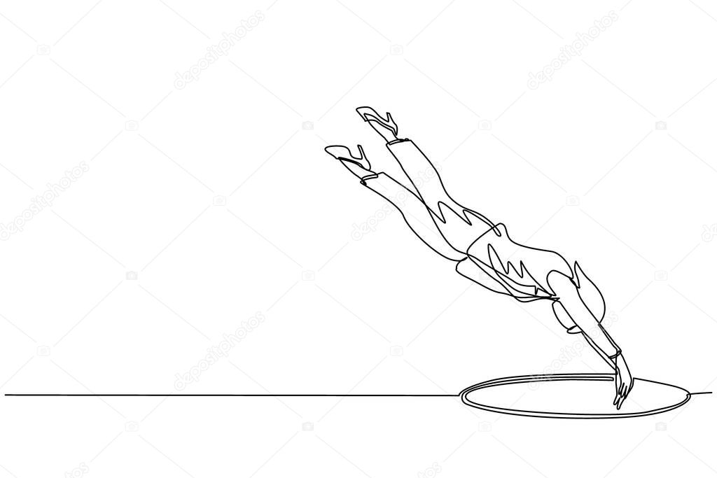 Continuo dibujo de una línea empresaria saltar en el agujero. Concepto ... Continuo dibujo de una línea empresaria saltar en el agujero. Concepto ...