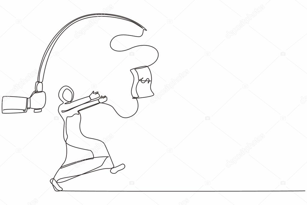 Continuo dibujo de una línea mano con caña de pescar y dólar efectivo ... Continuo dibujo de una línea mano con caña de pescar y dólar efectivo ...
