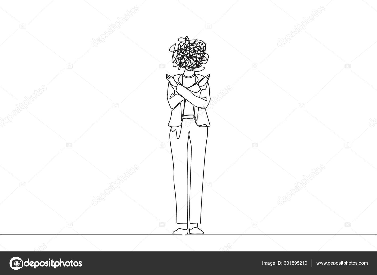 Continuous One Line Drawing Businesswoman Scribbles Instead Head Woman ...