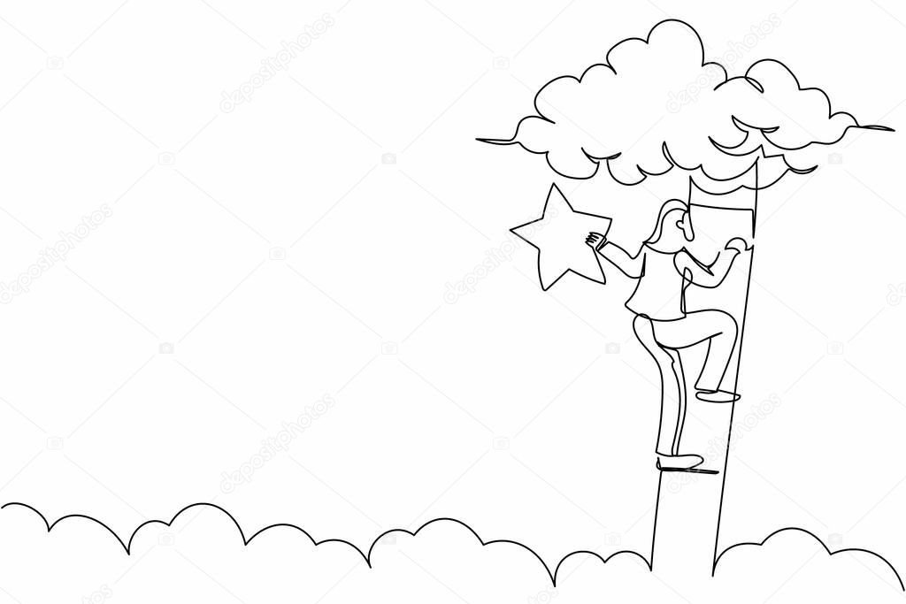 Continuo dibujo de una línea atractiva empresaria de pie en las ...