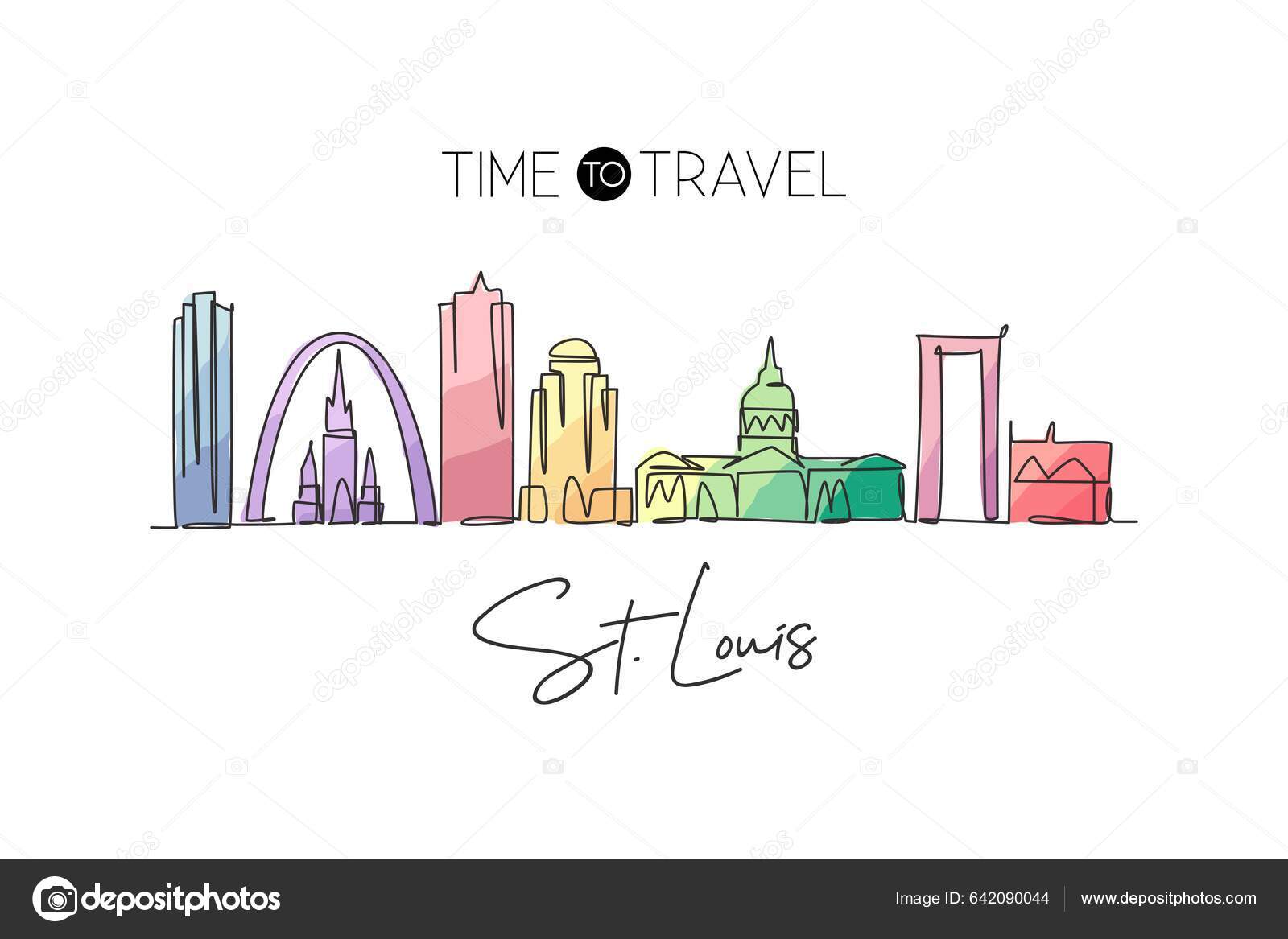 One Continuous Line Drawing Louis City Skyline Usa Beautiful Landmark ...