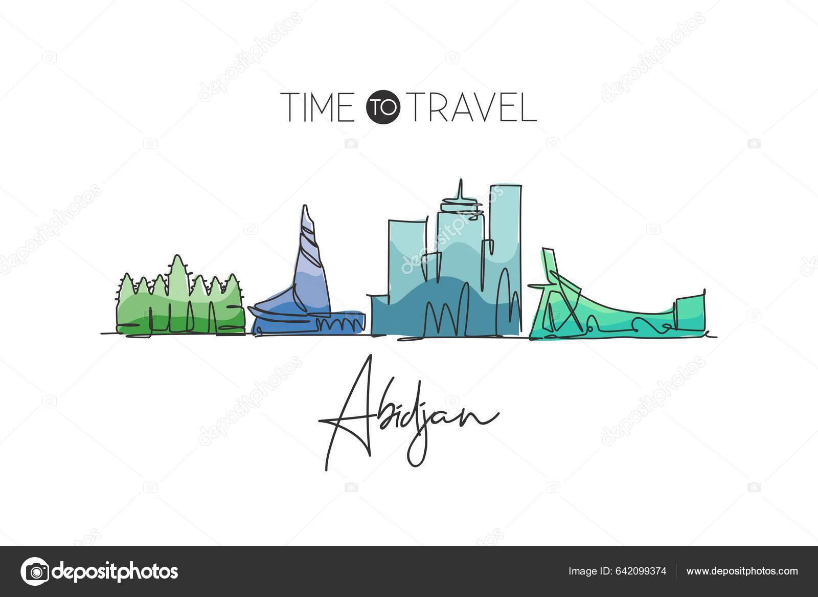 One Single Line Drawing Abidjan City Skyline Ivory Coast Historical ...