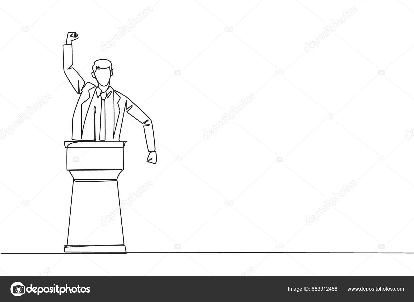 Continuous One Line Drawing Young Businessman Speak Podium Clenching ...