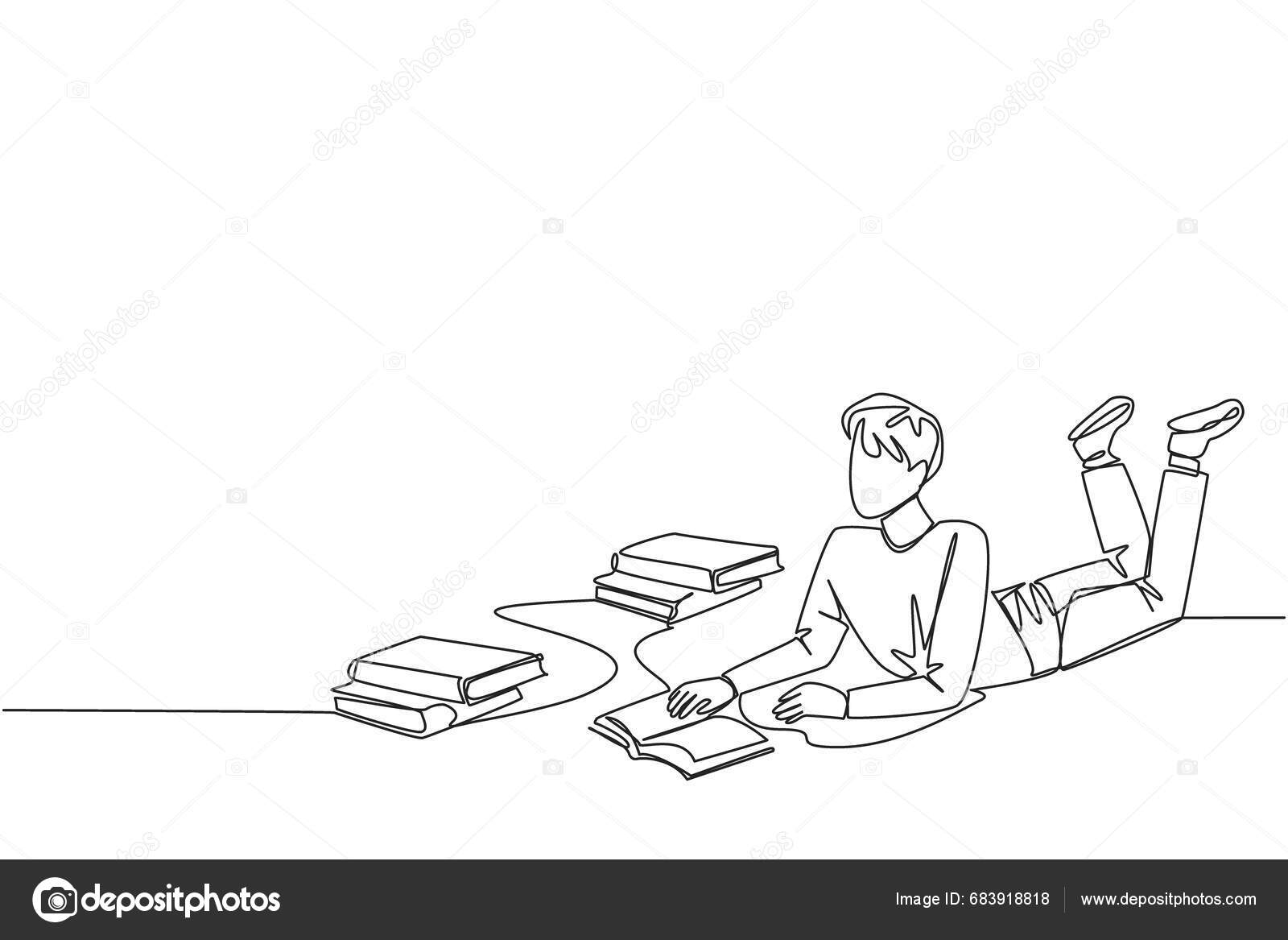 Single One Line Drawing Man Who Really Likes Reading Everyday Stock ...