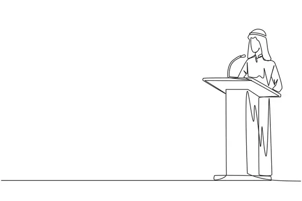Continuous One Line Drawing Arabian Businessman Speak Podium Clenching ...