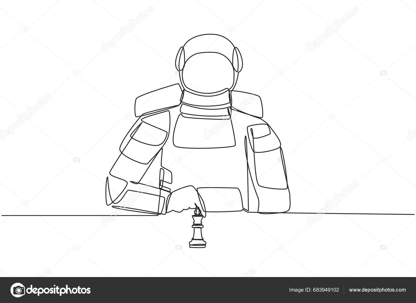 Continuous One Line Drawing Young Astronaut Sitting Moving Forward Chess Stock Vector by ...