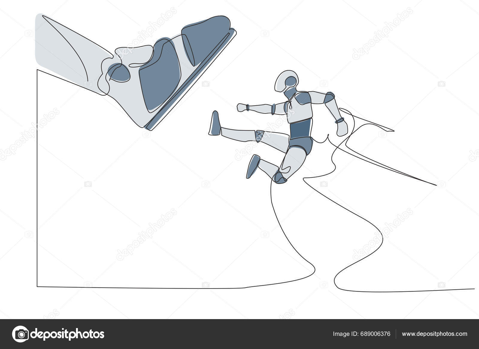 Continuous One Line Drawing Robot Kick Giant Foot Stomp Robot Stock ...