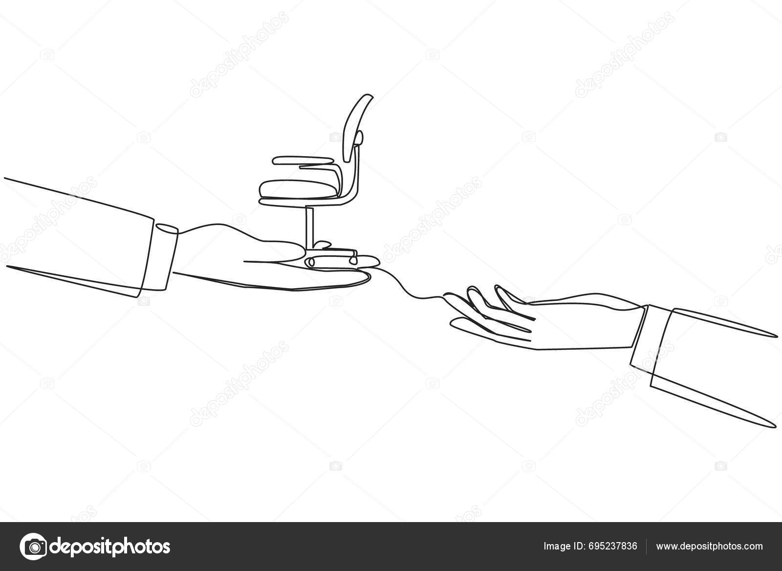 Continuous One Line Drawing Hand Provides Work Chair Handover Position ...